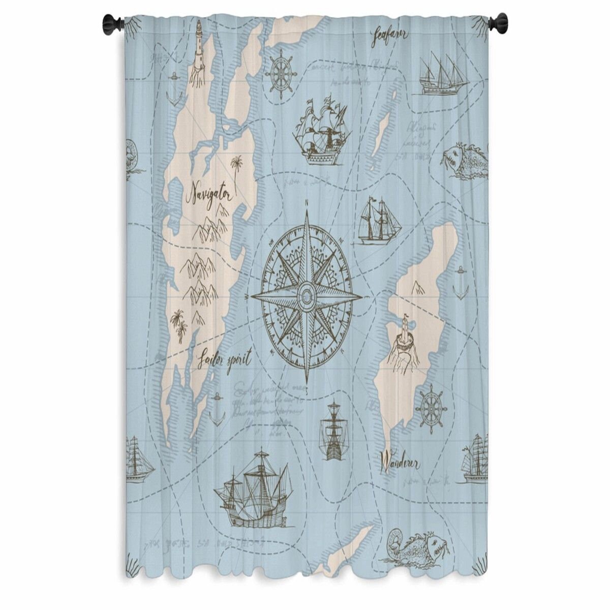 Maps Curtain Panel Map Window Curtains Blue Drapes Custom | Etsy