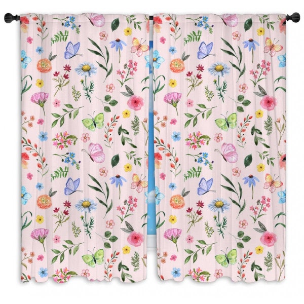 Pink Floral Curtains - Etsy