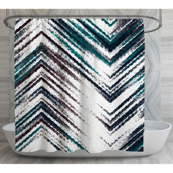 Teal Chevron Shower Curtains