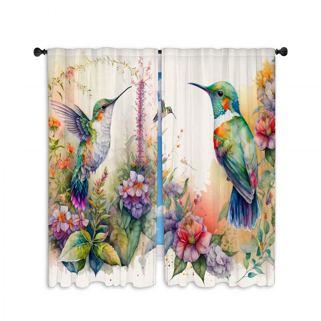 Watercolor Hummingbirds Curtains Colorful Birds Drapes Nature - Etsy