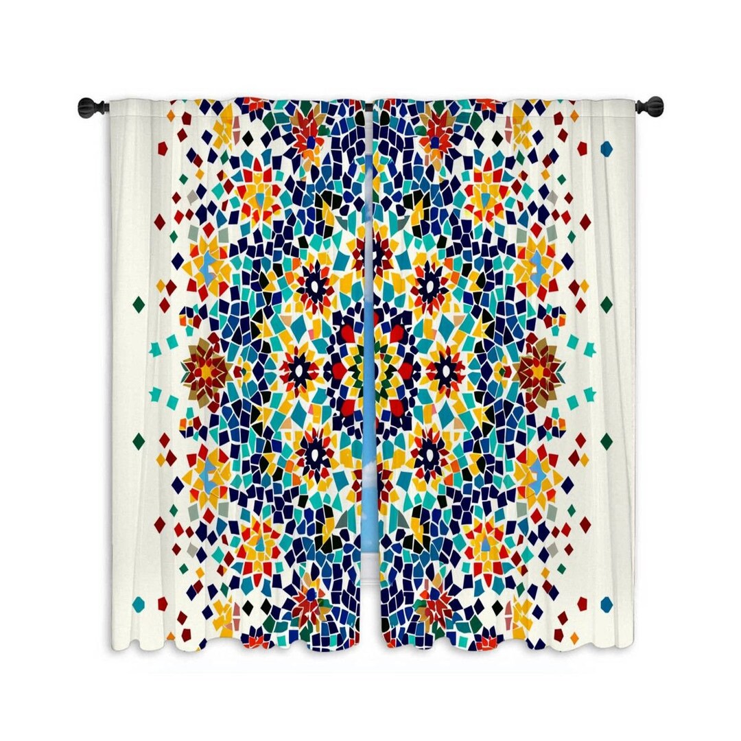 Moroccan Window Curtains Abstract Mosaic Pattern Curtains Colorful ...