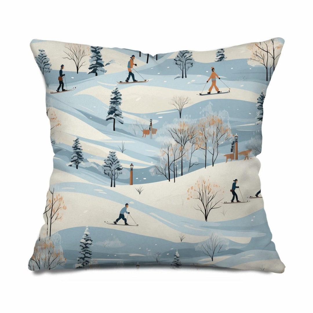 Skiing Pillow Cover: Winter Sports Lodge Decor - Etsy