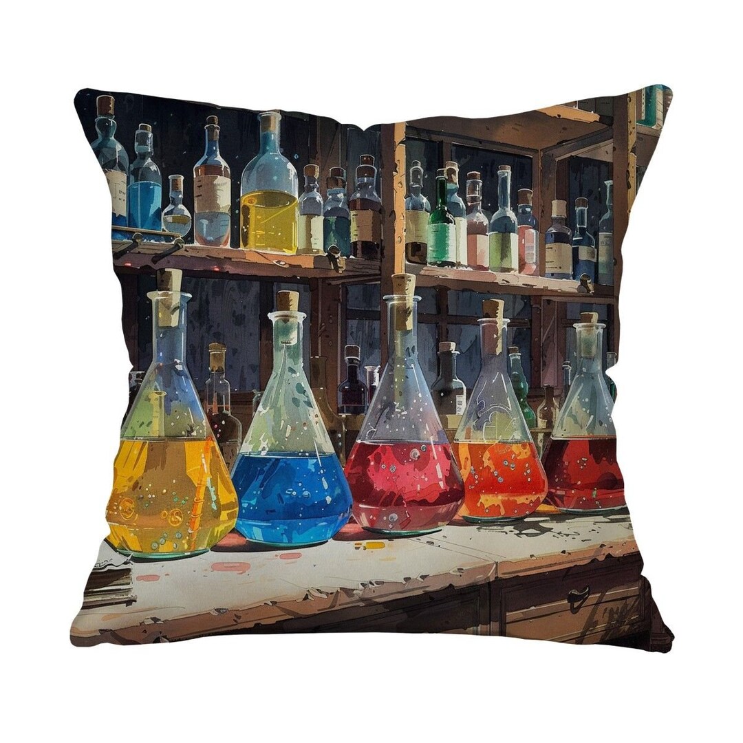 Chemistry Lab Pillow, Science Pillow Cover, Colorful Liquids Throw ...