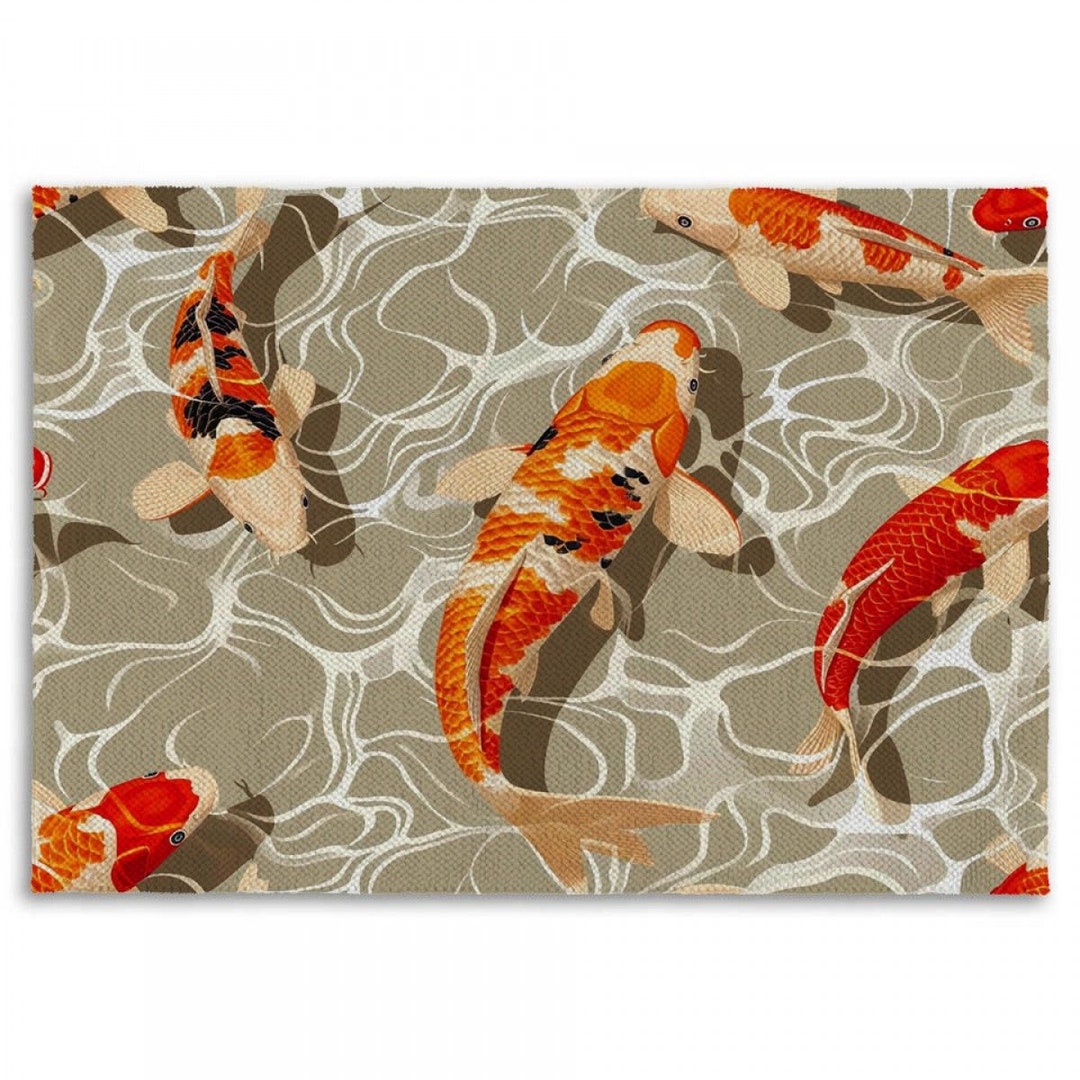 Koi Fish Rugs Koi Carps Swimming Area Rug Beige Orange and Yellow Area ...