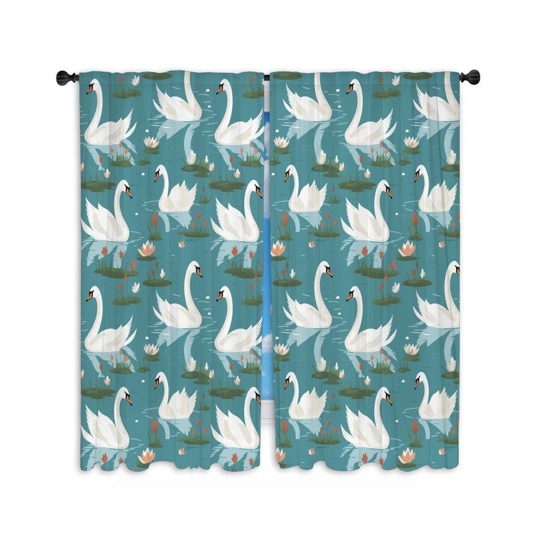 Swan Window Curtain, Lily Pad Curtains, Lotus Flower Curtain Panel ...