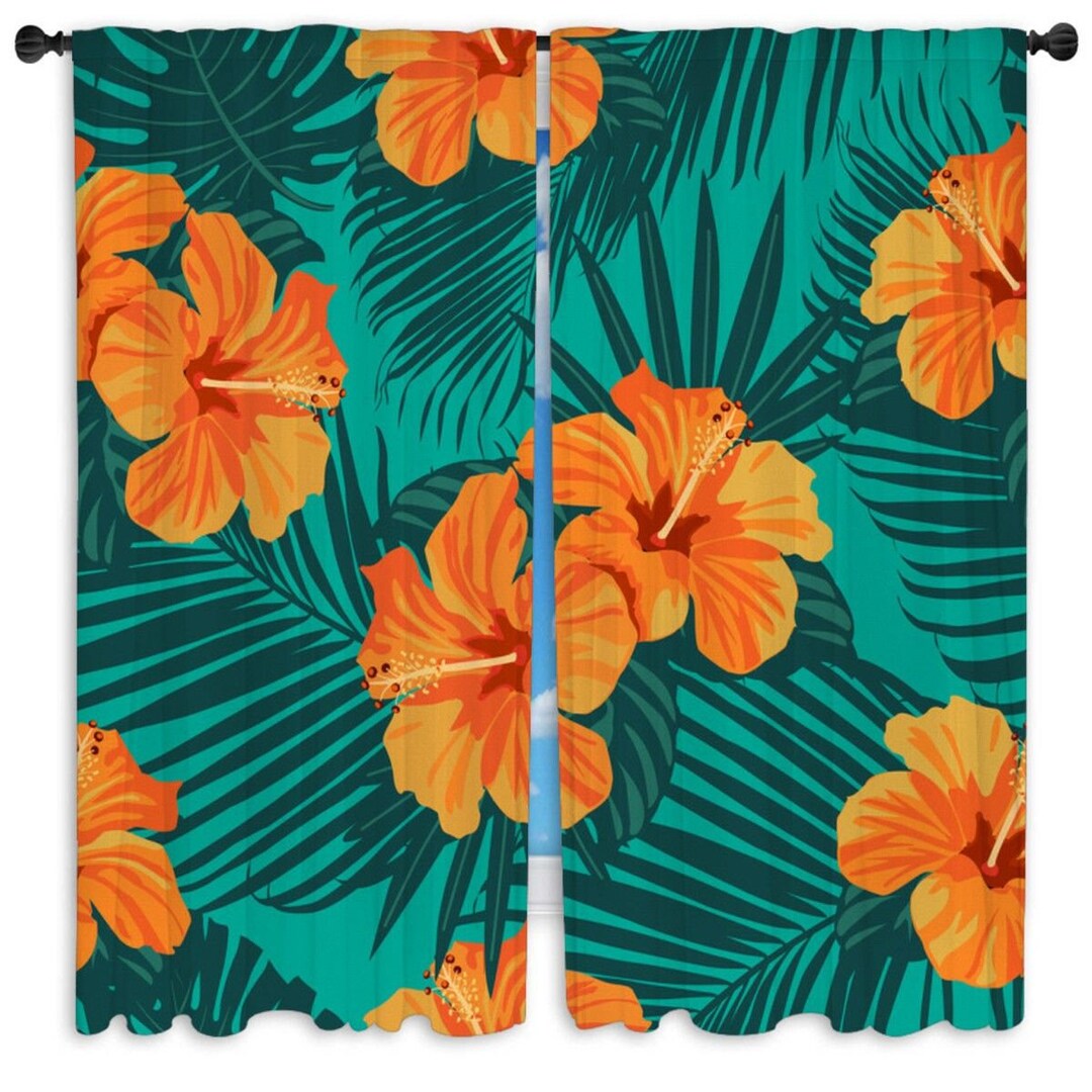 Hawaiian Window Curtains Tropical Curtains Green Curtain - Etsy