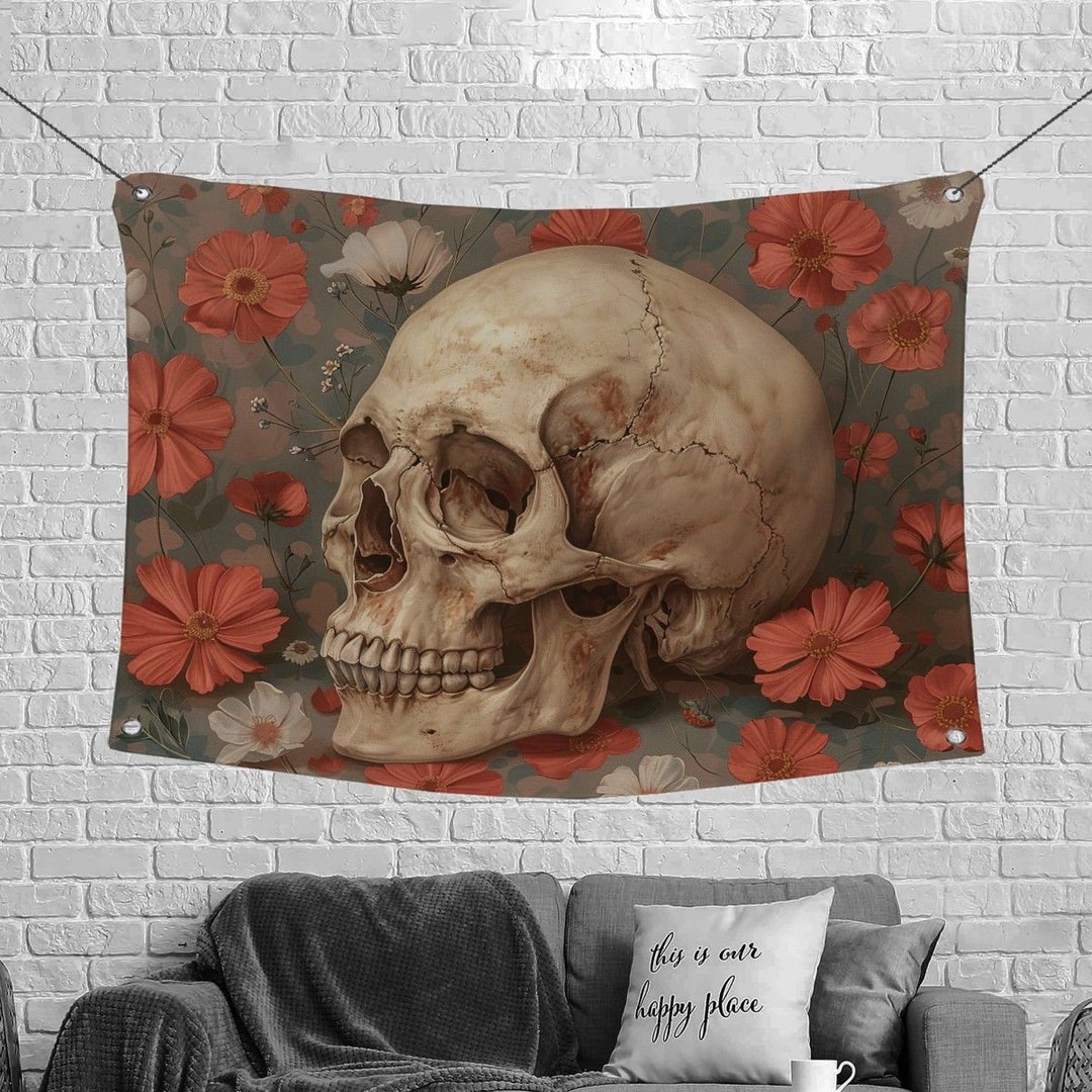 Skull Wall Art, Still Life Wall Decor, Macabre Tapestry, Realism Canvas ...