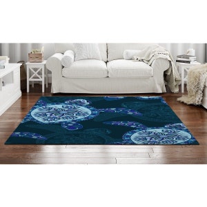 Turtle Pattern Rugs Turtle Area Rugs Blue Tribal Turtle - Etsy