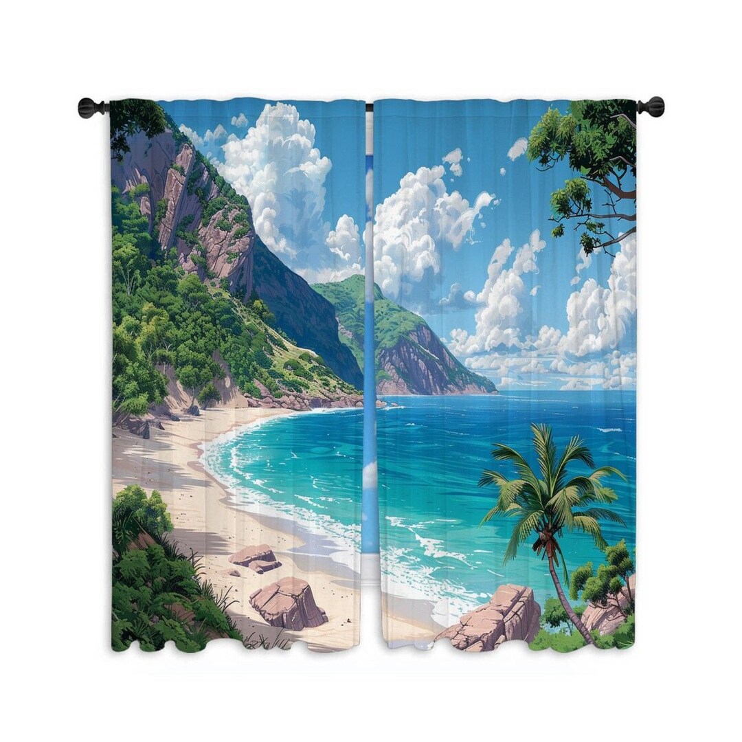 Beach Window Curtain, Landscape Curtains, Tropical Curtain Panel ...