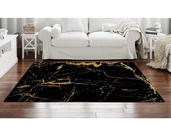 Gold Black Area Rug | Etsy