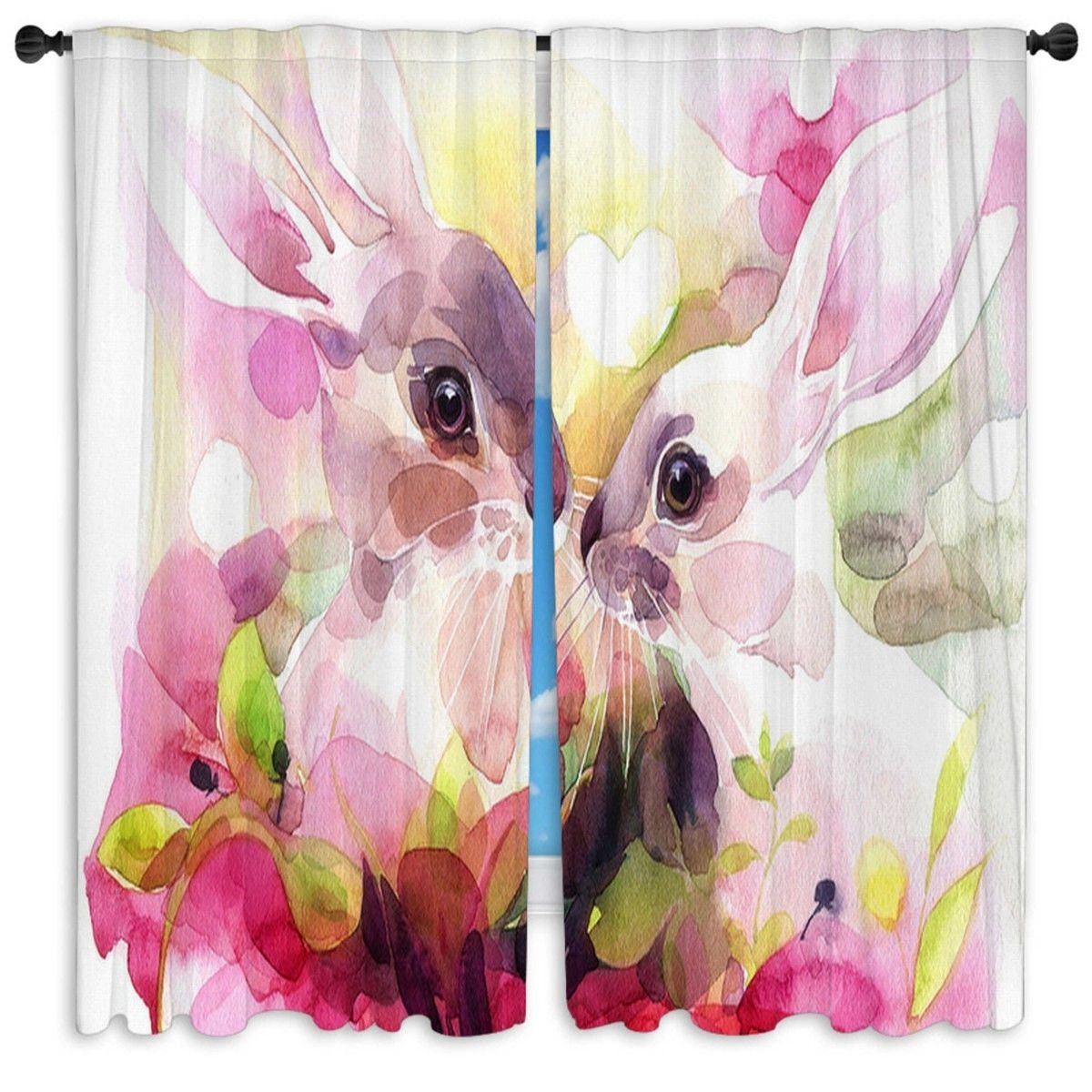 Bunny Window Curtains Colorful Curtains Bunny Curtains - Etsy