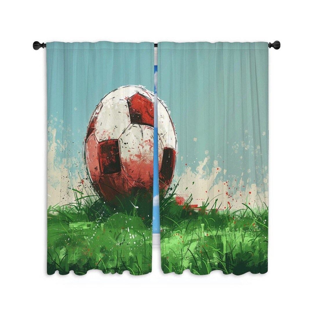 Soccer Window Curtain, Sports Curtains, Ball Curtain Panel, Painterly ...