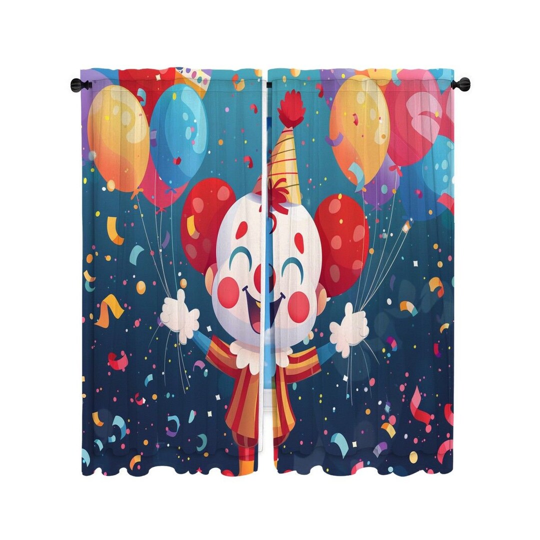 Clown Window Curtain, Entertainment Curtains, Festive Balloons Custom ...