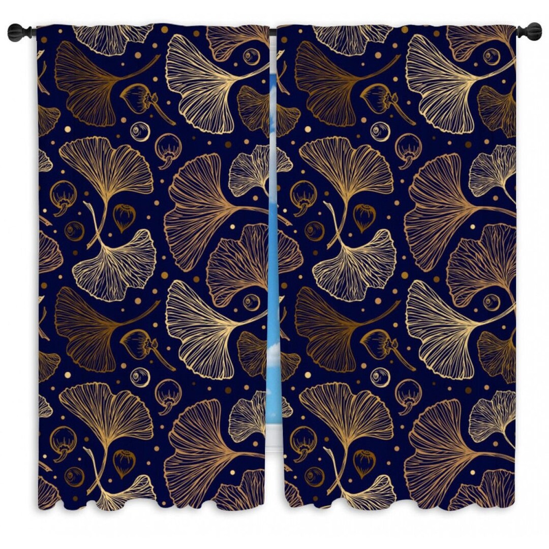 Gingko Window Curtains Gingko Leaves Pattern Curtains Navy - Etsy