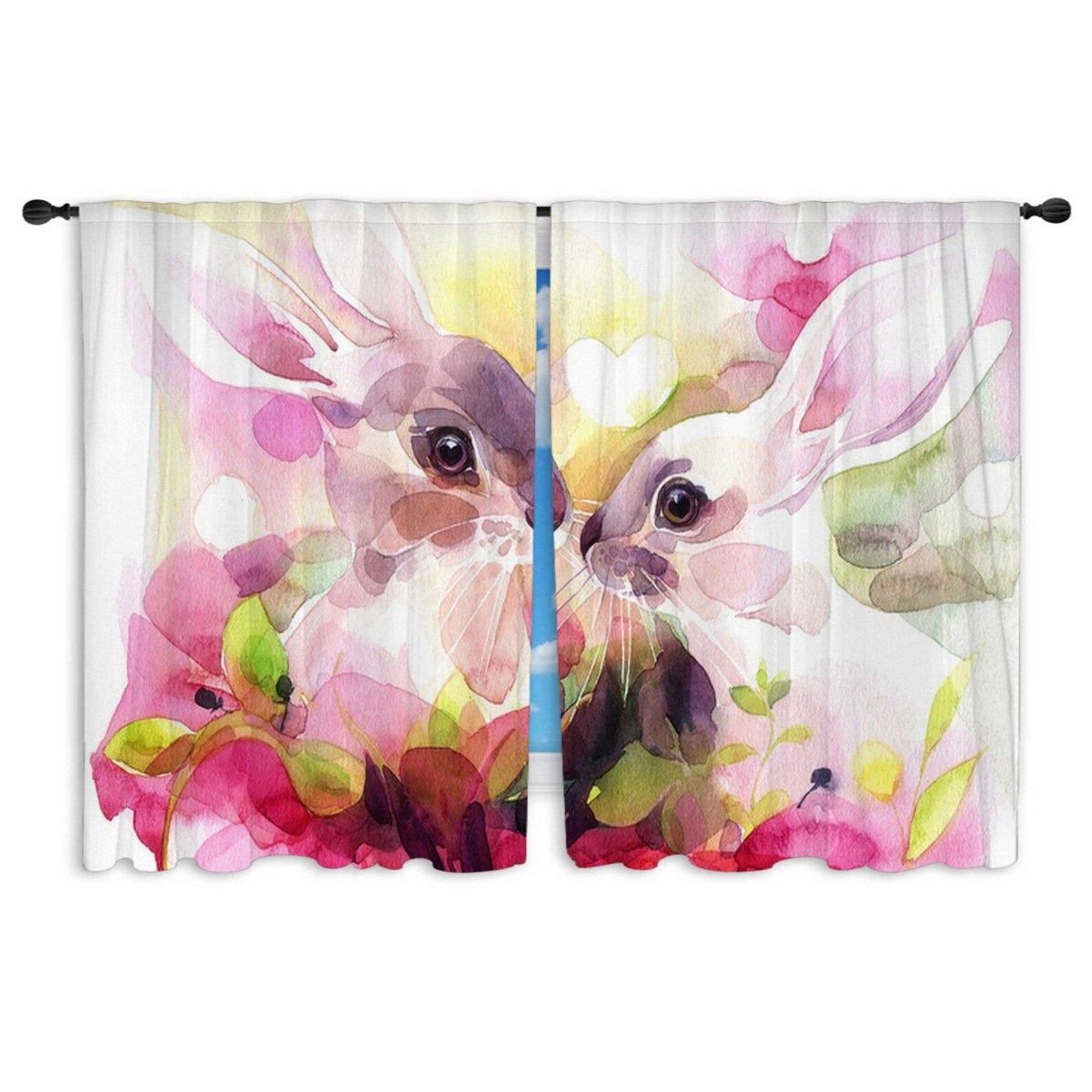 Bunny Window Curtains Colorful Curtains Bunny Curtains | Etsy