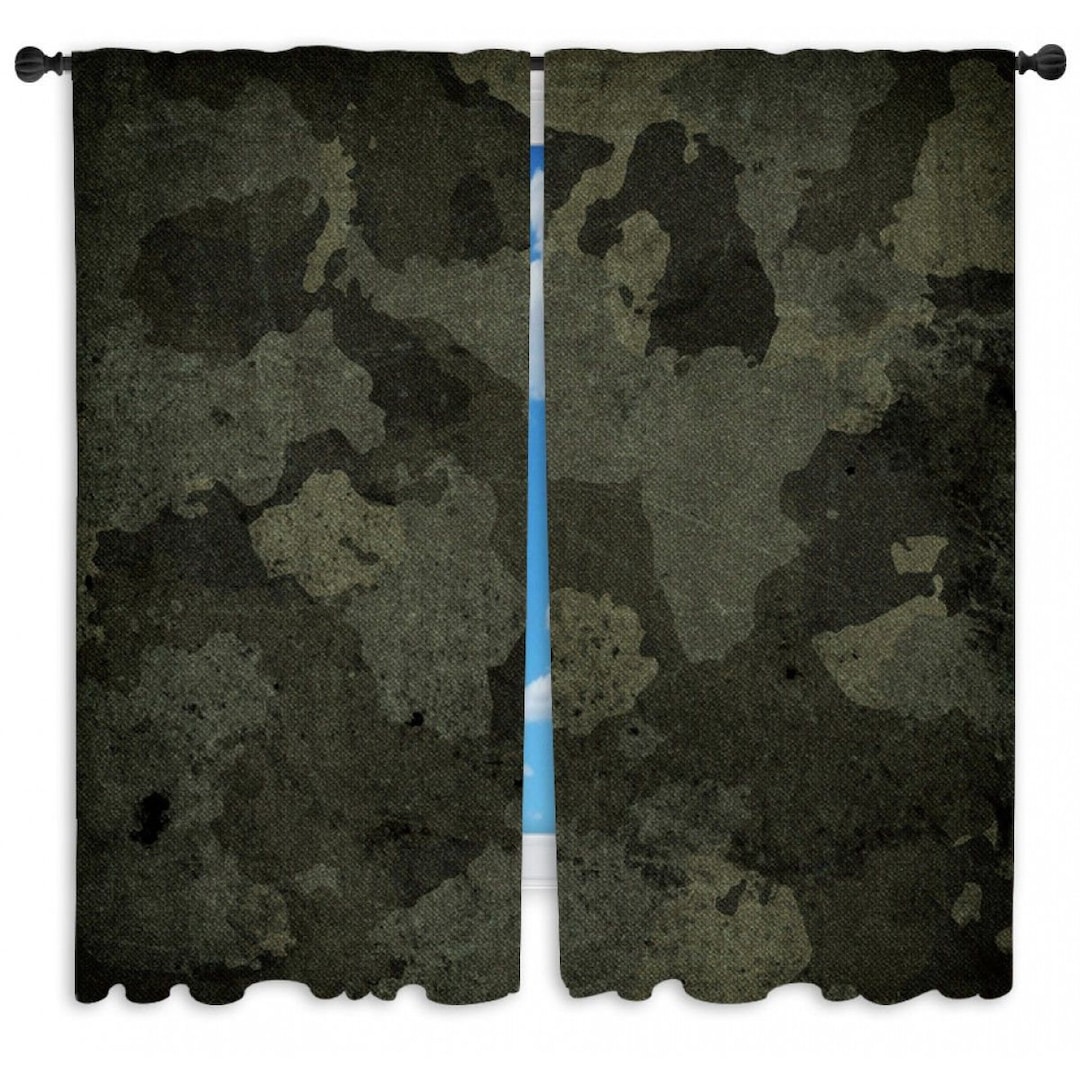 Camouflage Window Curtains Army Green Camo Print Curtains Green and ...