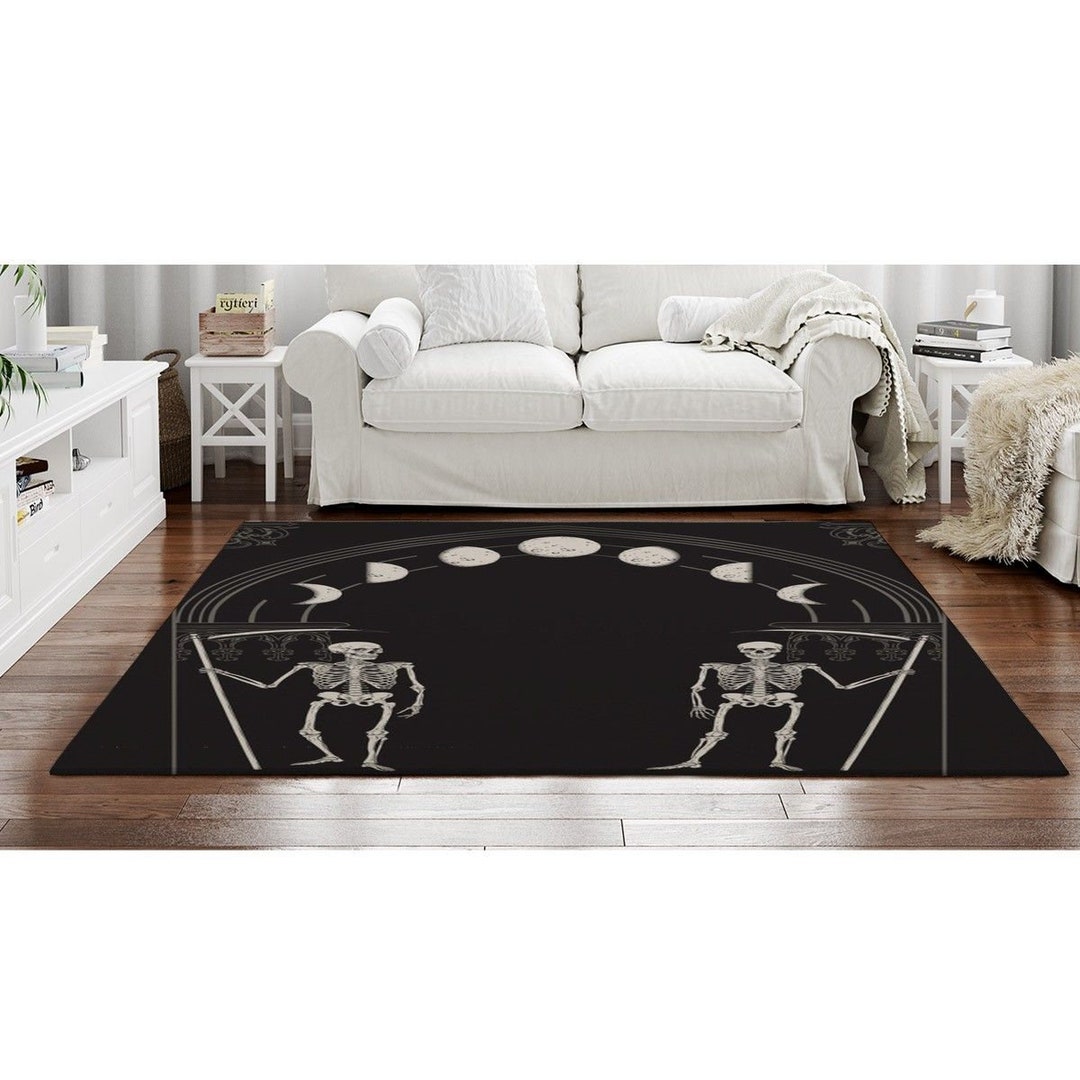 Skeleton Rugs Skeleton With Scythes Area Rug Black Area Rugs - Etsy