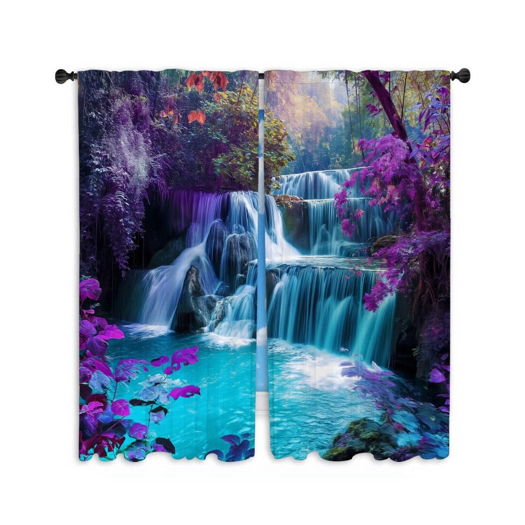 Waterfall Window Curtains Waterfall With Trees Curtains Turquoise and ...