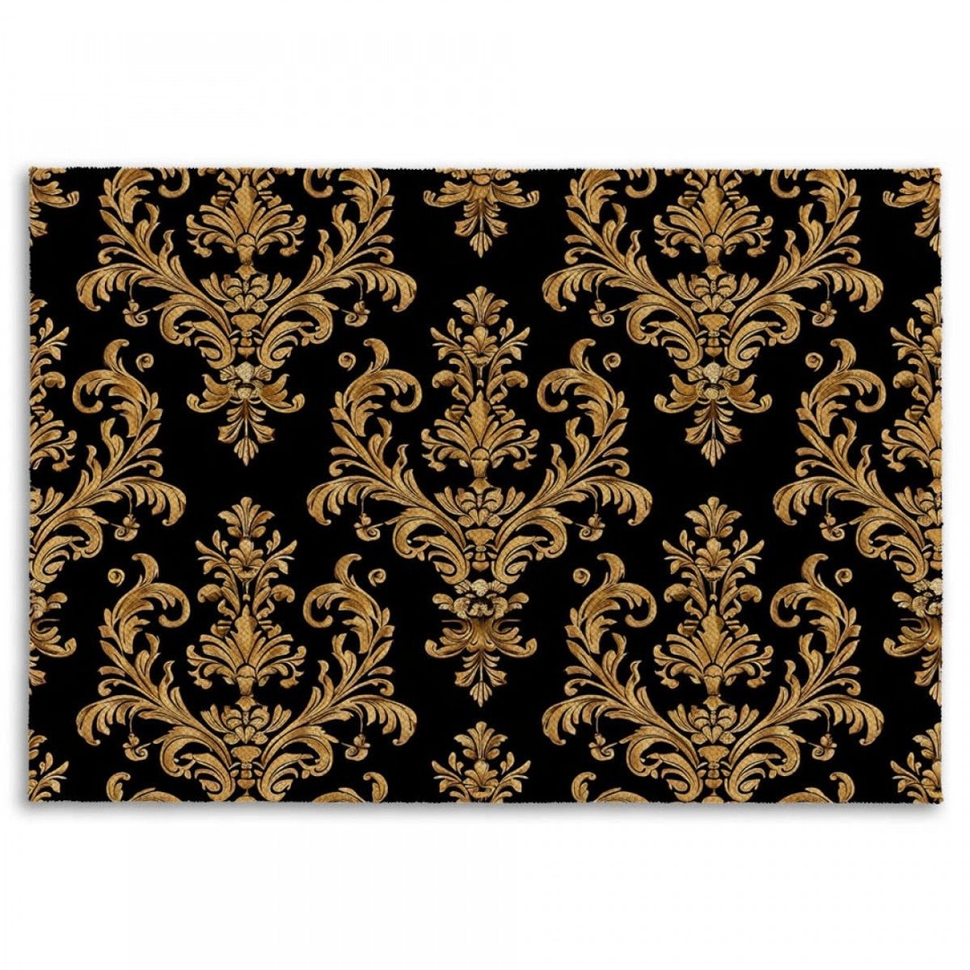Black and Gold Damask Rugs Damask Pattern Rugs Vintage Rug Damask Area ...