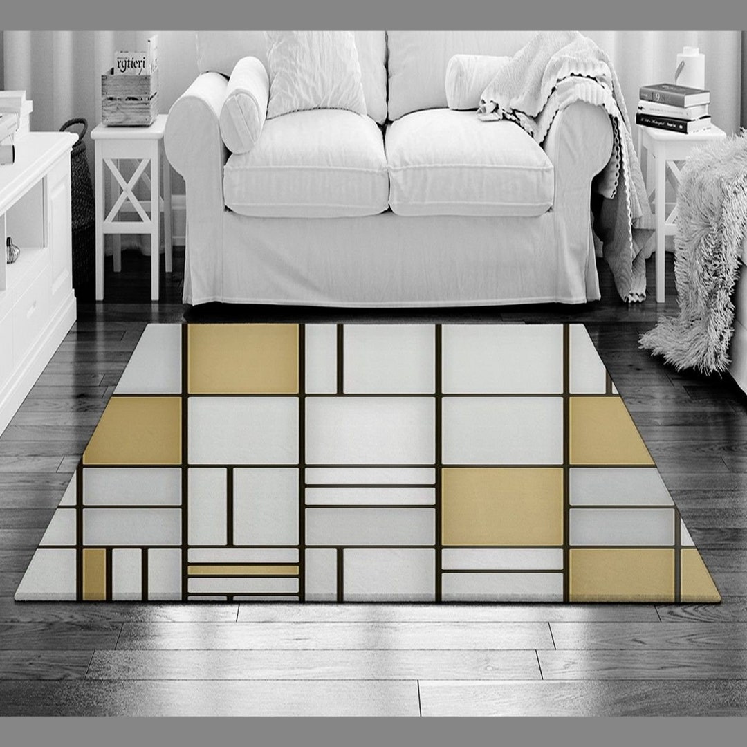 Mondrian Rug Modern Decor Large Rug Gold Living Room Rug White - Etsy