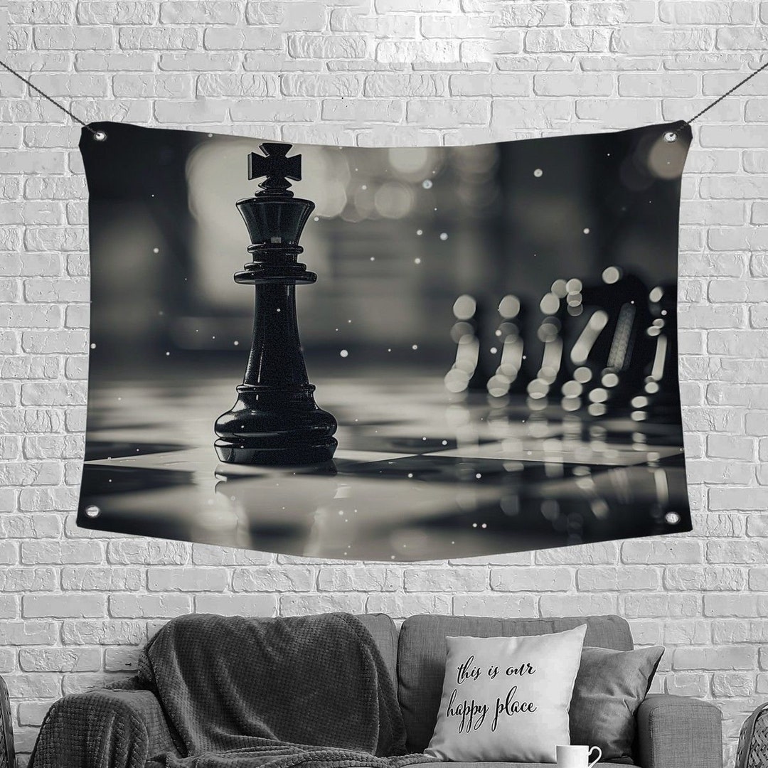 Chess Wall Art, Games Wall Decor, Strategic Tapestry, Monochrome Canvas ...