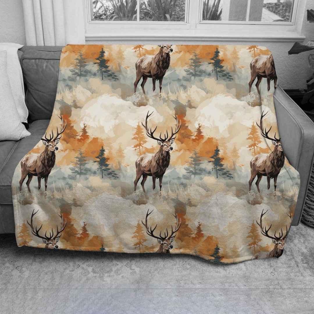 Elk Blanket, Hunting Blankets, Wildlife Forest Sherpa Blanket, Lodge ...