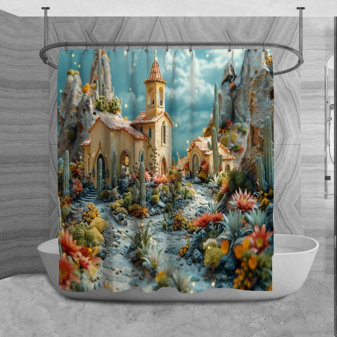 Charming Village Shower Curtain, Architecture Bathroom Decor, Detailed ...