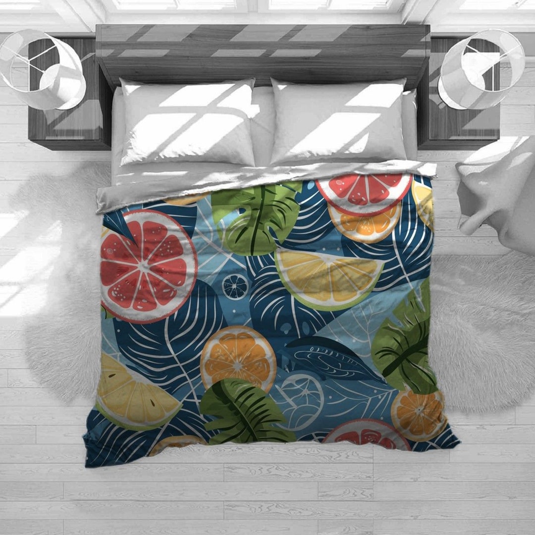 Tropical Fruits Bedding, Vibrant Bedding Set, Summer Vibes Comforter ...