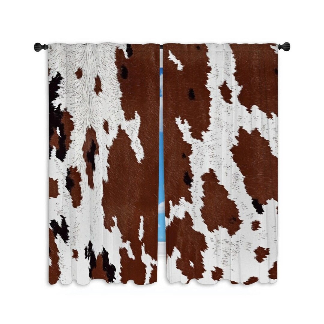 Cow Print Window Curtains Spotted Cow Skin Pattern Curtains White Brown ...