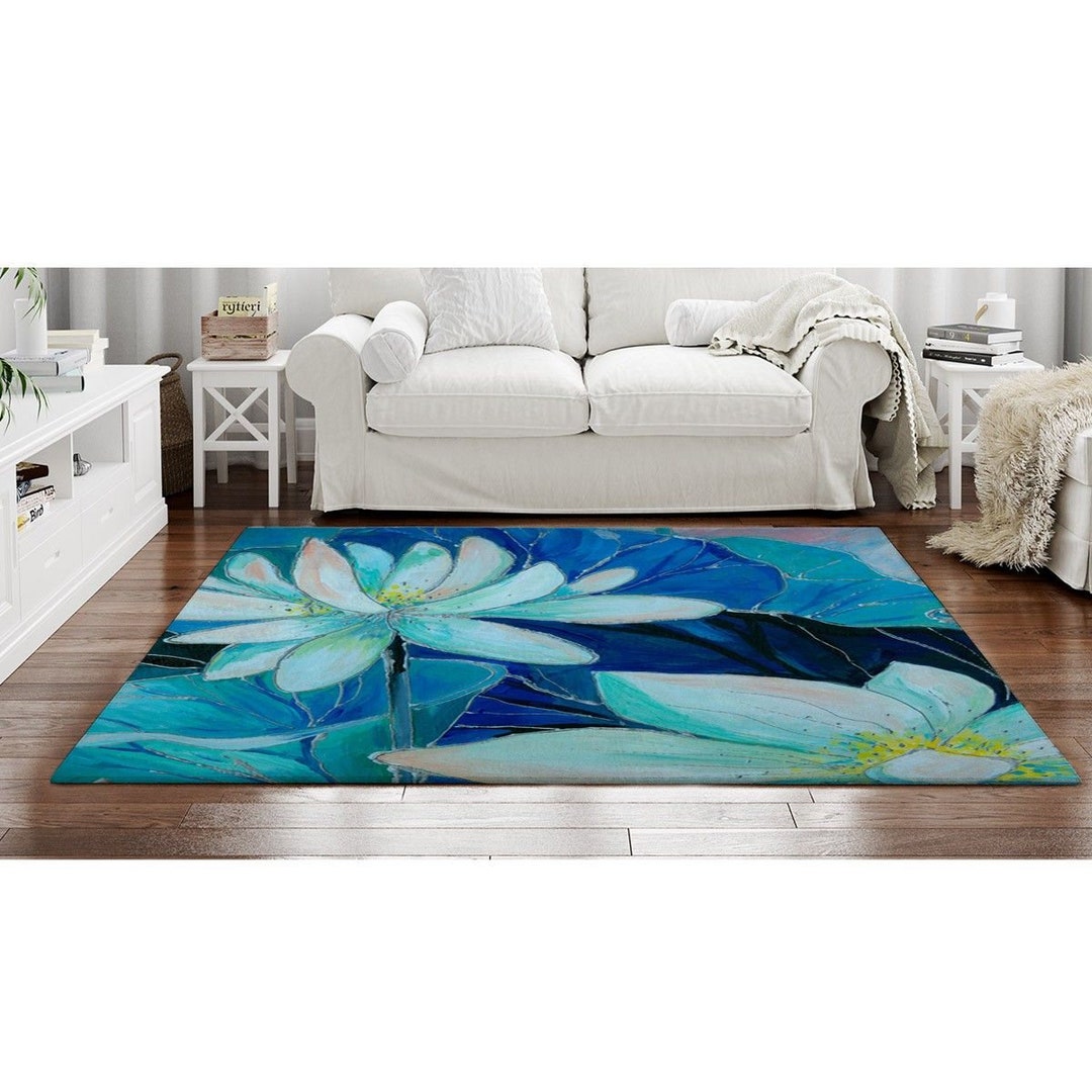 Sky Blue Rugs Lotus Flower Digital Paint Area Rug Blue Shades Area Rugs ...