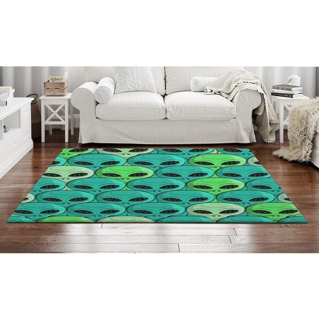 Alien Rugs Green Alien Heads Area Rug Boys Area Rugs Bright Green Area ...