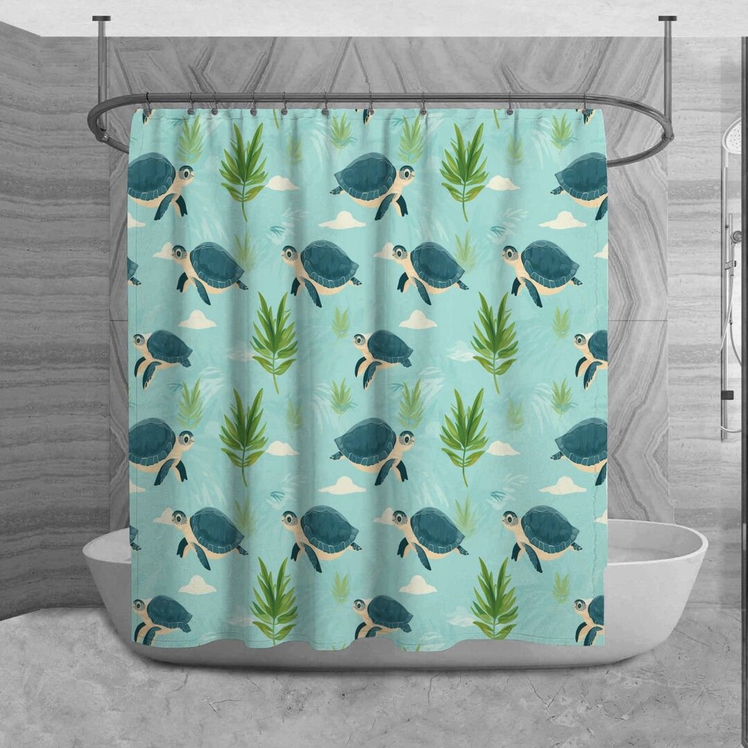 Turtle Shower Curtain Tortoise Bathroom Decor Nautical Bath - Etsy