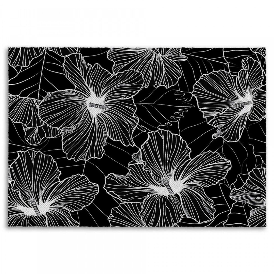 Black and White Floral Area Rug: Line Art Flower Rug - Etsy