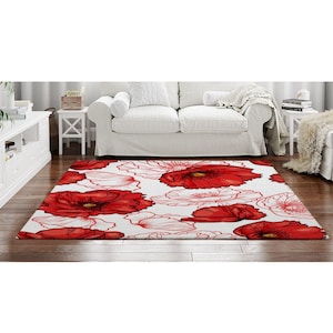 Poppy Rugs Red Poppies on White Area Rug White and Red Area Rugs Line ...