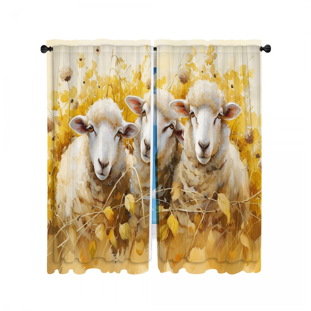 Sheep Window Curtain, Animal Curtains, Country Custom Sizes, Gentle ...