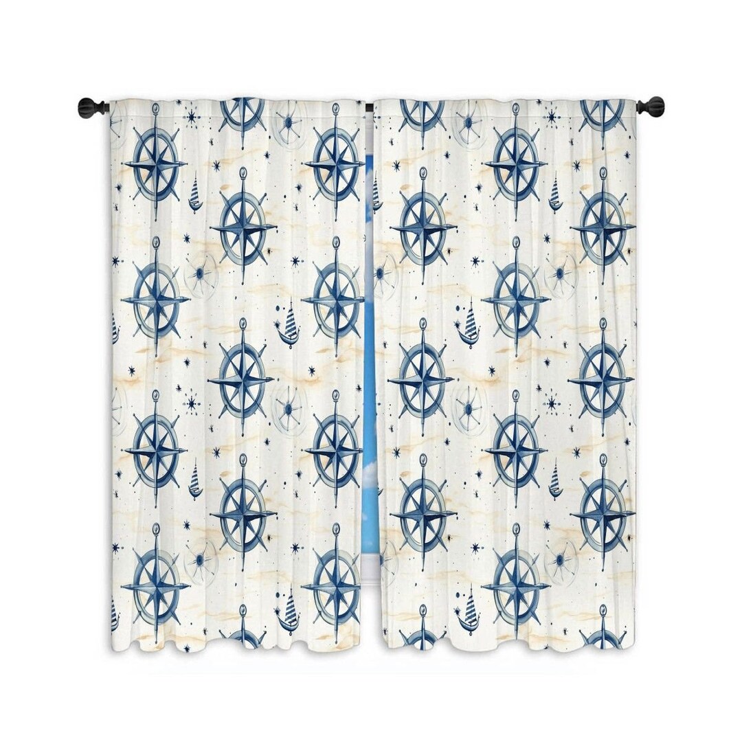 Nautical Window Curtain, Coastal Curtains, Sailboat Curtain Panel ...