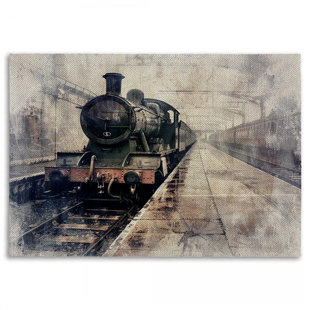 Train Station Rug, Transport Rugs, Vintage Locomotive Area Rug, Retro ...