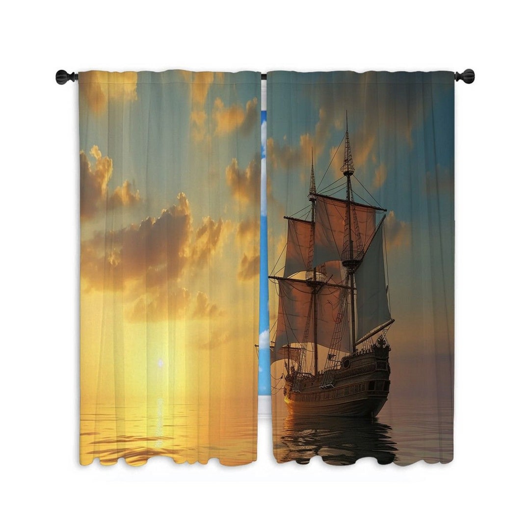 Pirate Ship Window Curtain Sea Curtains Sailing Window Curtains Pirate ...
