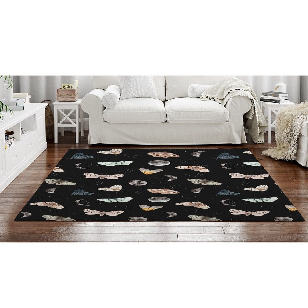 Moth Rugs Black Brown and Blue Area Rugs Insect Print Floor - Etsy