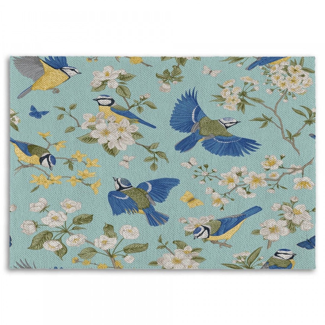French Country Rug, Cute Bird Rugs, Farmhouse Area Rug, Floral Living ...