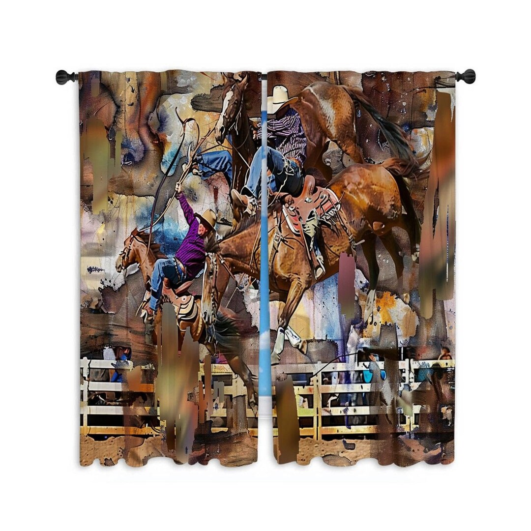 Rodeo Window Curtain, Sports Curtains, Action Curtain Panel, Abstract ...