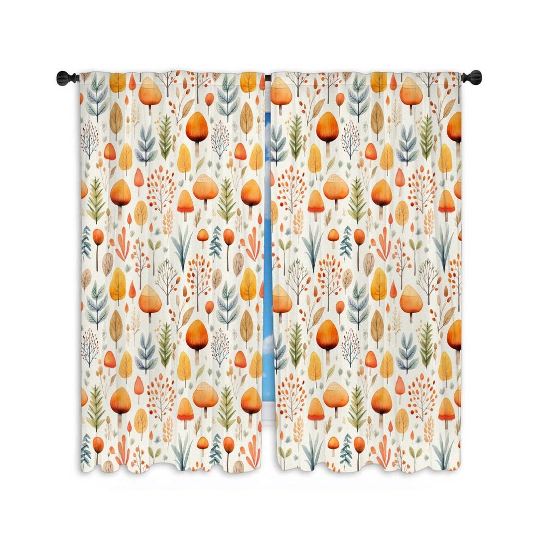 Autumn Window Curtain, Cottagecore Curtains, Fall Leaves Curtain Panel ...