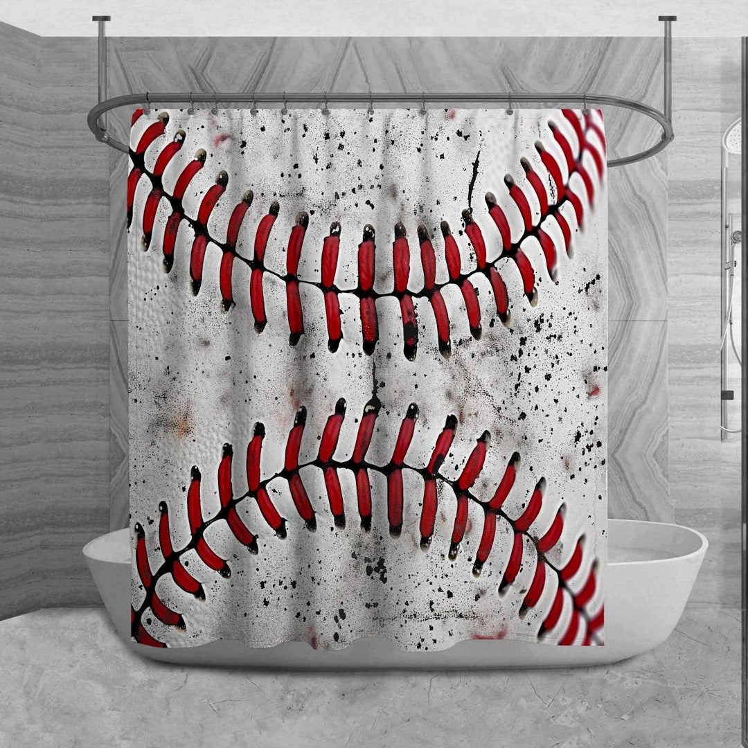 Baseball Shower Curtain Grunge Baseball Bathroom Decor White Black and ...