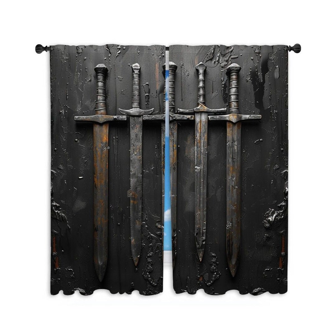 Swords Window Curtain, Weapon Collection Curtains, Metallic Curtain ...