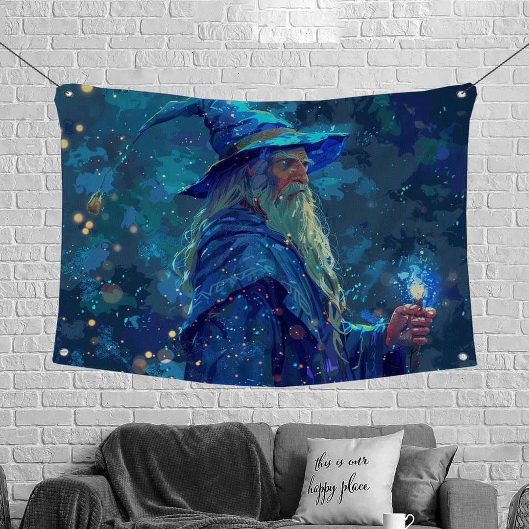Wizard Wall Art, Fantasy Wall Decor, Mystical Tapestry, Painting Canvas ...