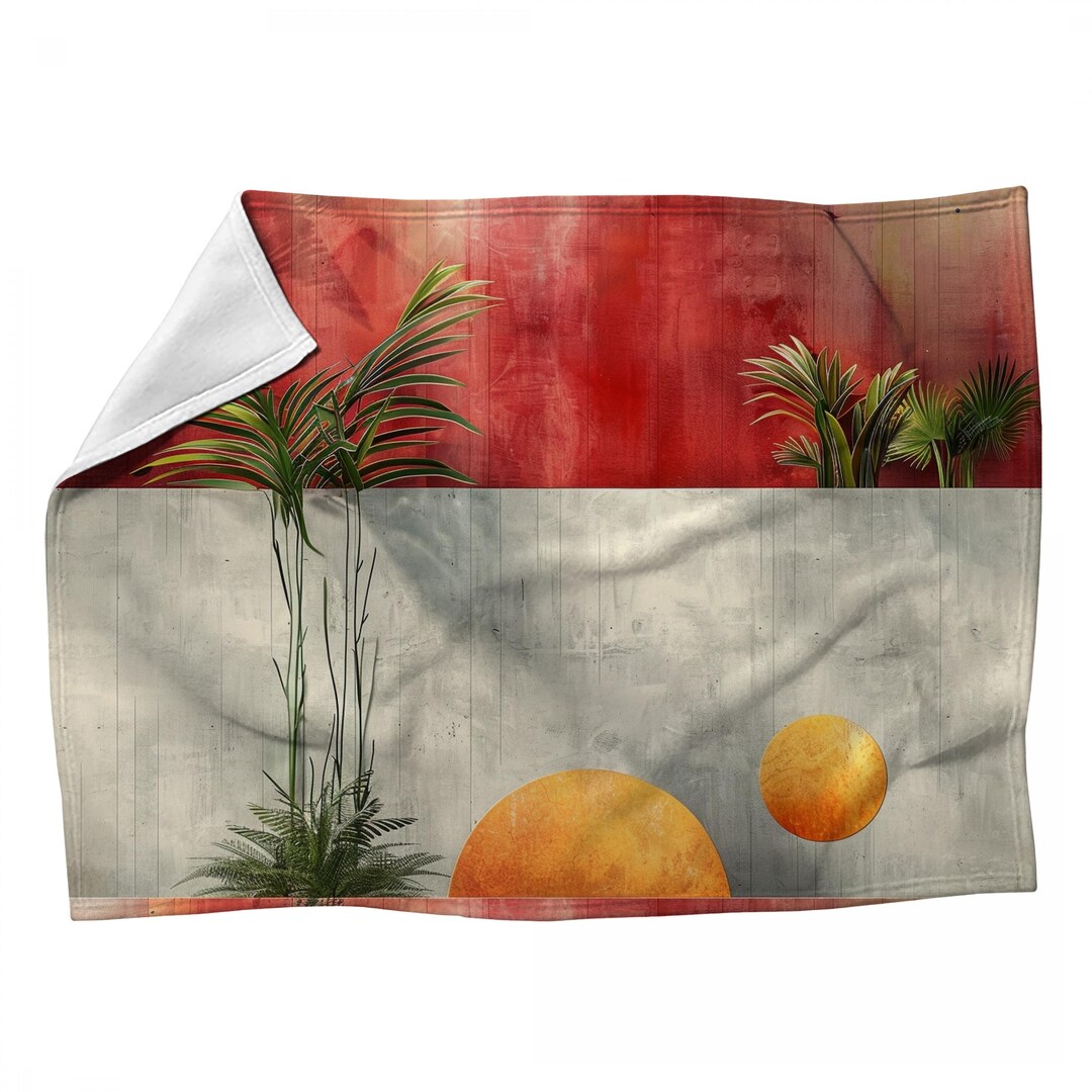 Tropical Plants Blanket, Nature Blankets, Eclectic Sherpa Blanket, Bold ...