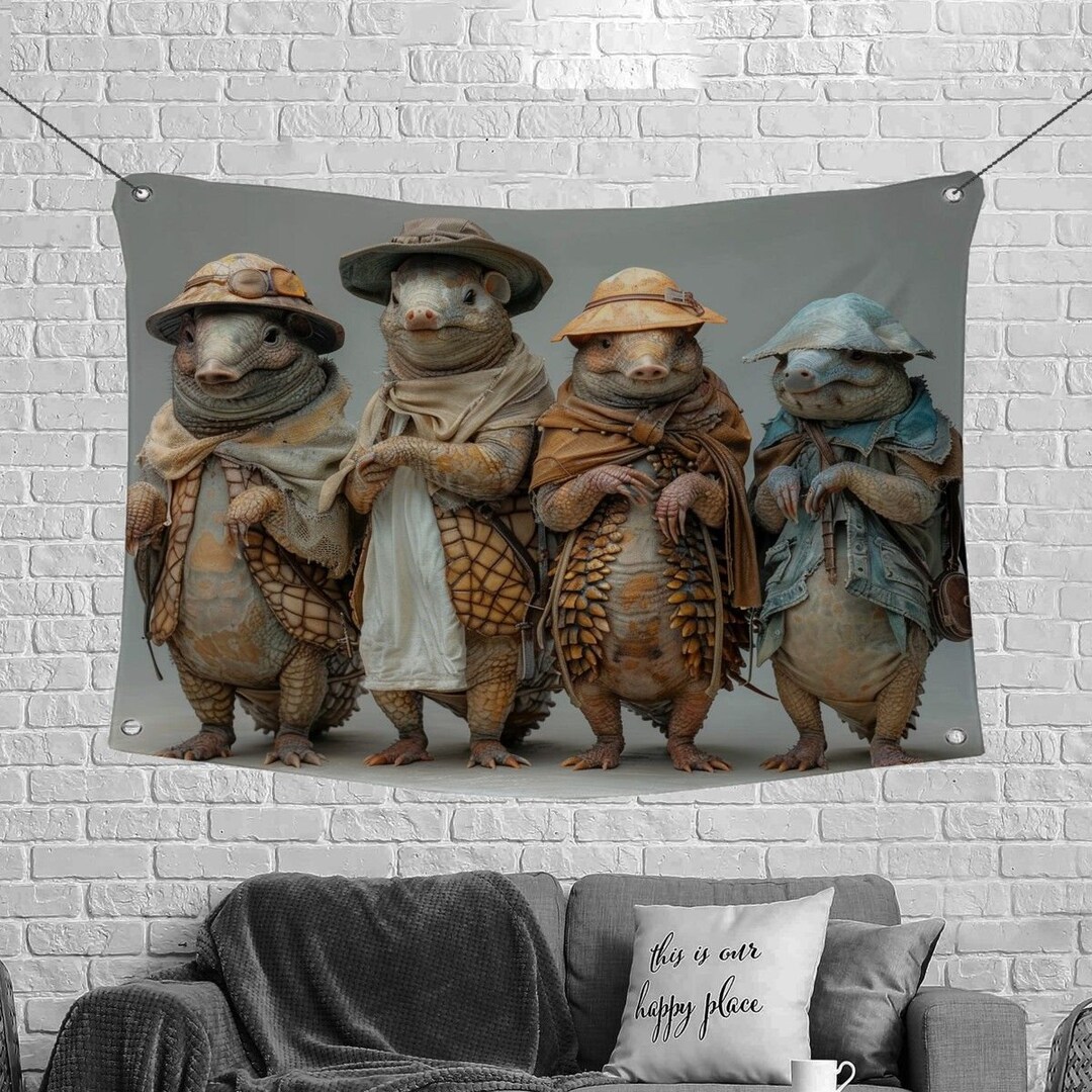 Armored Armadillos Wall Art, Artwork Wall Decor, Quirky Characters Tapestry, Illustration Canvas ...