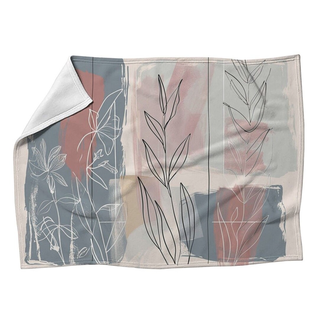 Plant Outlines Blanket, Cool Pattern Blankets, Earthy Sherpa Blanket ...