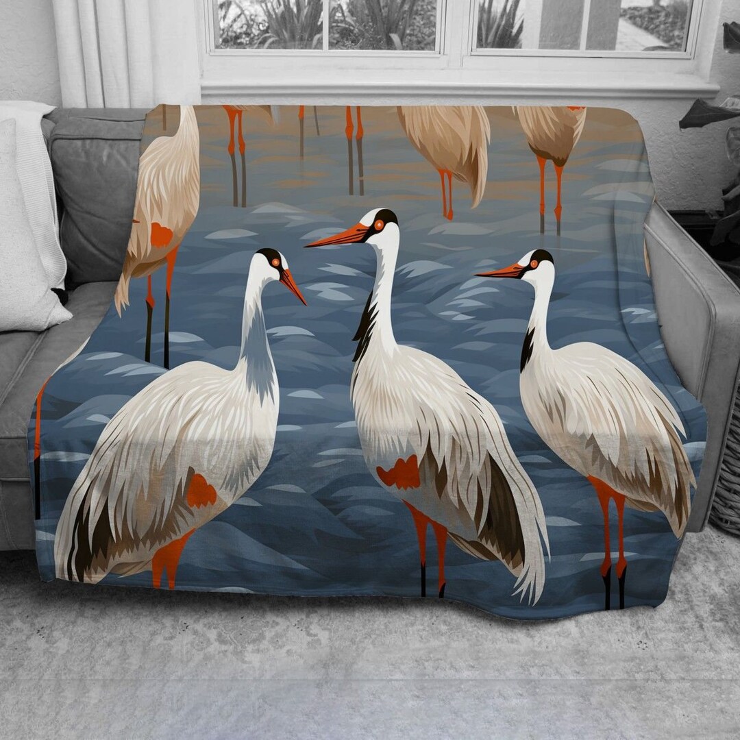 Crane Blanket Crane Bird Blankets Japanese Art Sherpa Etsy