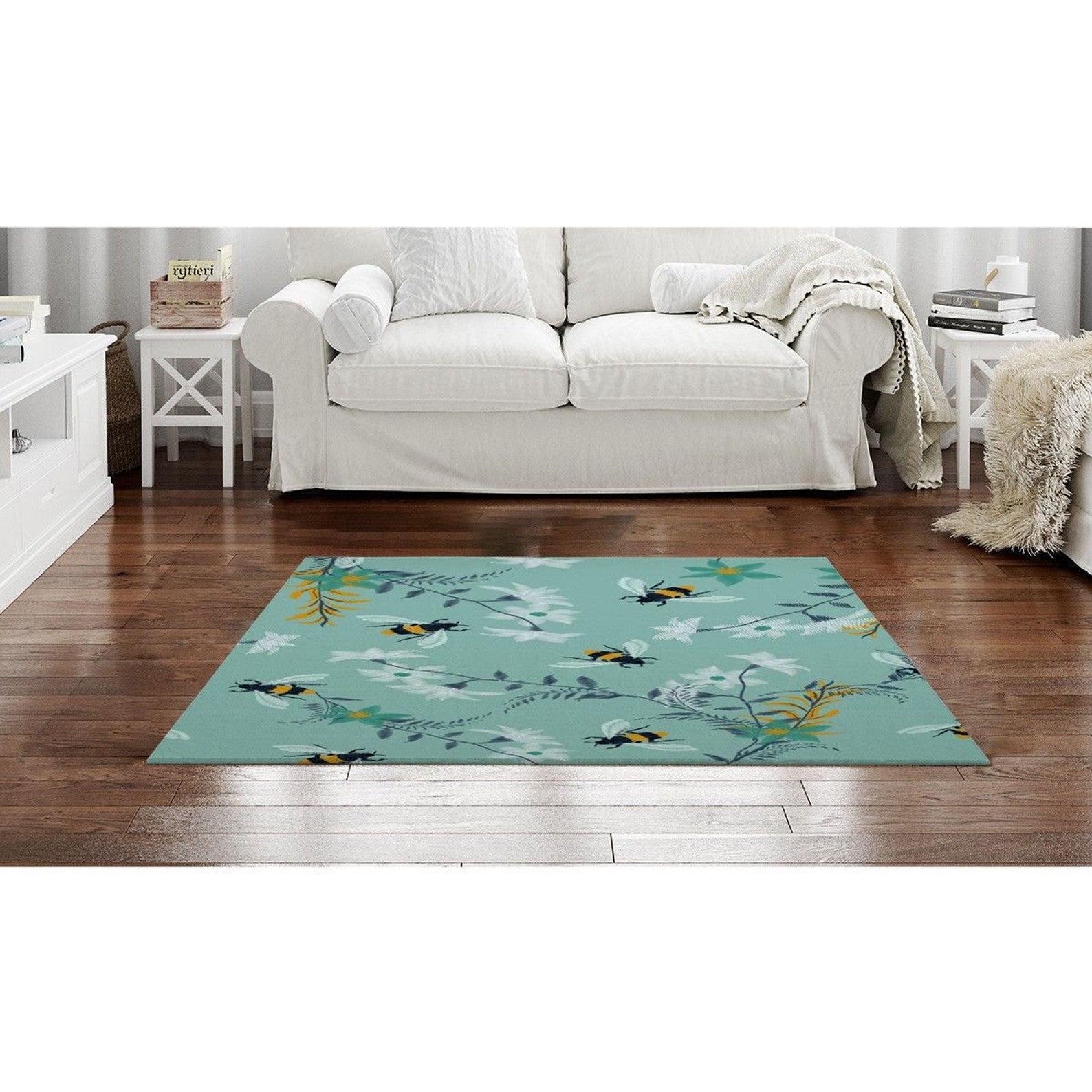 Insect Rugs Bee Area Rug Bee Rug Floral Accent Rug Blue | Etsy